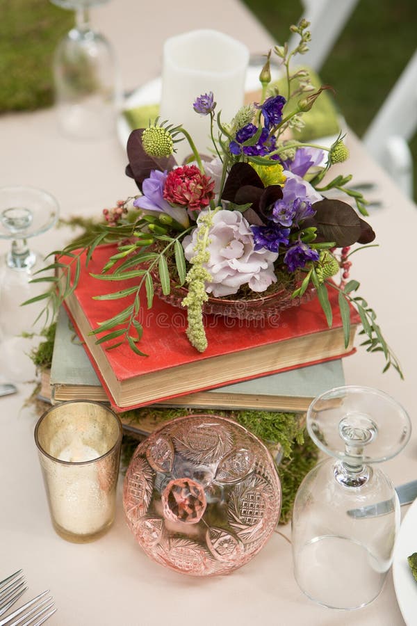 Rustic Floral Centerpiece with Books Stock Image - Image of subtle ...