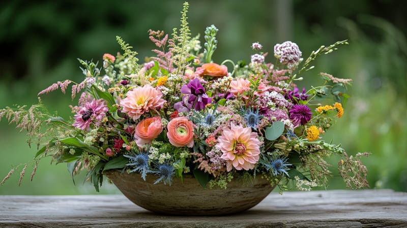 Rustic Floral Centerpieces with Wildflowers. Stock Photo - Image of ...