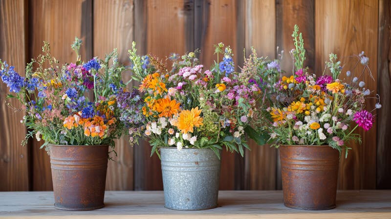 Rustic Floral Centerpieces with Wildflowers. Stock Image - Image of ...
