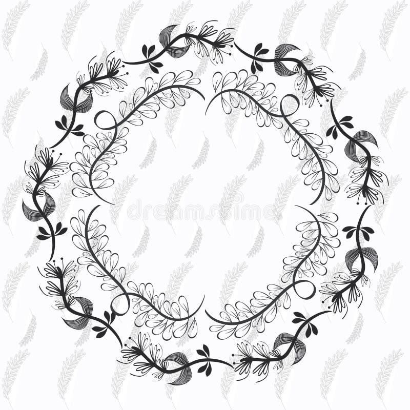 Rustic Floral Round Frame Hand Drawn Stock Vector - Illustration of ...