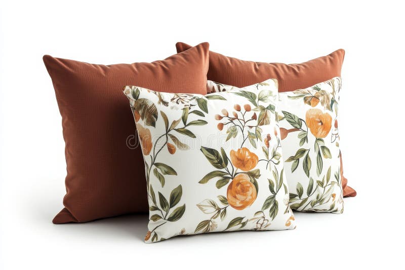 Rustic Floral Throw Pillows on White Background Three Throw Pillows Two ...