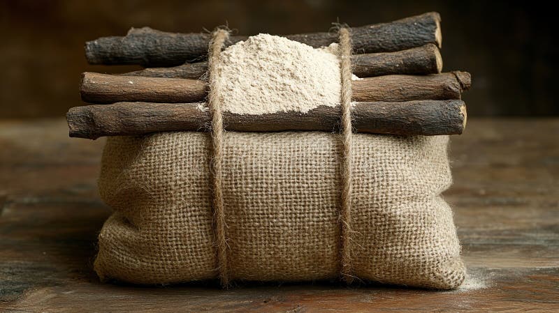 Rustic Flour in Burlap Sack, Wooden Background Stock Illustration ...