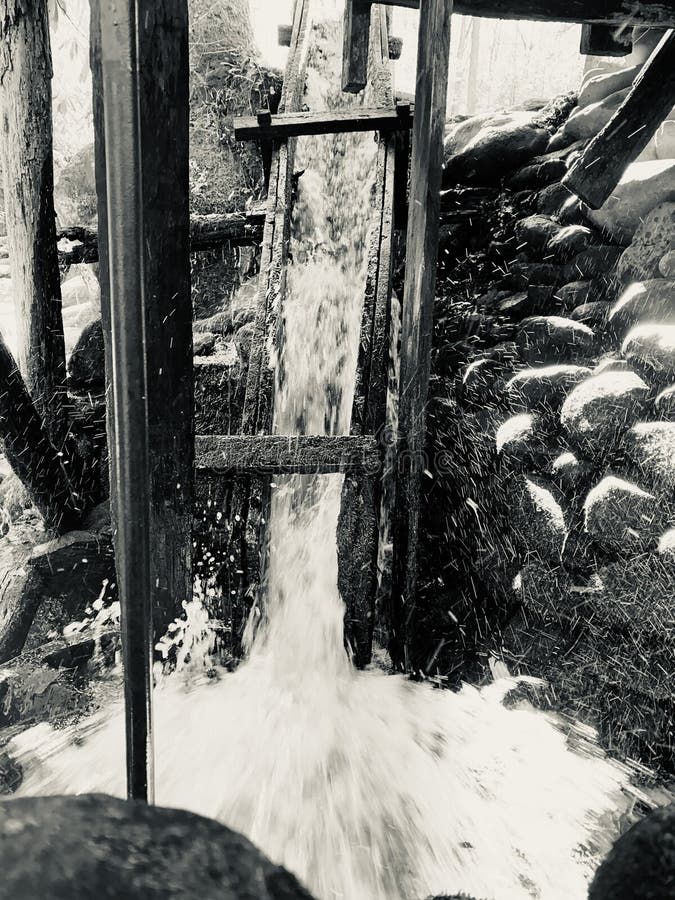 Rustic Flow – Black & White Watermill in Motion Stock Photo - Image of ...