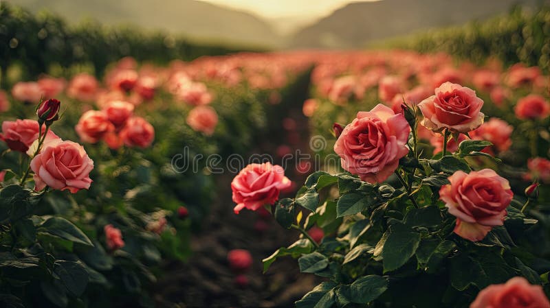 A Rustic Flower Farm with Rows of Roses Ready for Valentines Bouquets ...