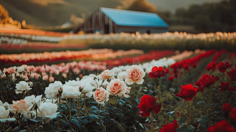 A Rustic Flower Farm with Rows of Roses Ready for Valentines Bouquets ...