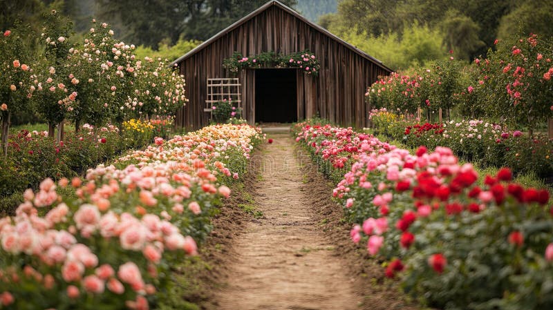 A Rustic Flower Farm with Rows of Roses Ready for Valentines Bouquets ...