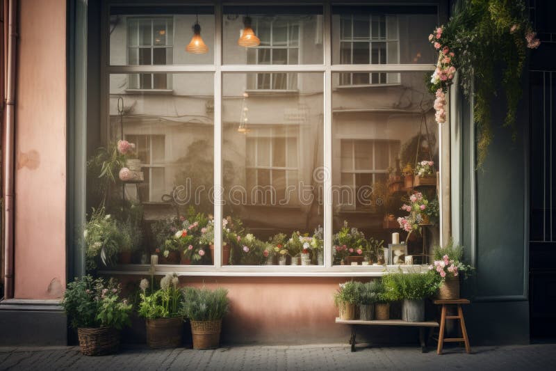 Rustic Flower Shop Windows Displaying Beautiful Blooms, Generative AI ...