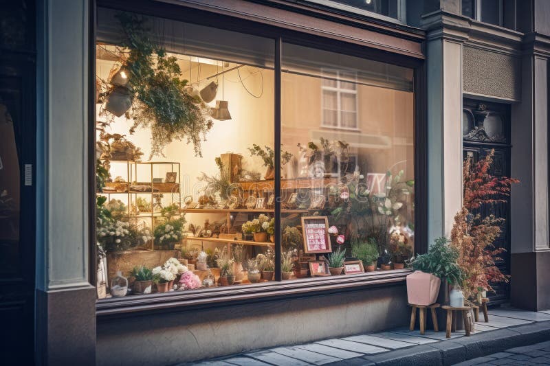 Rustic Flower Shop Windows Displaying Beautiful Blooms, Generative AI ...
