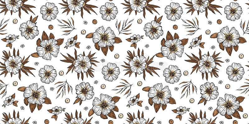 Rustic Flowers Berries Leaves Elegant Floral Seamless Pattern Vector ...