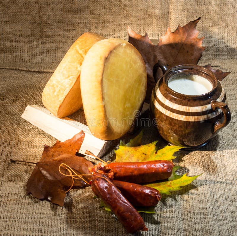 Rustic food stock image. Image of leaves, sausages, header - 47198477