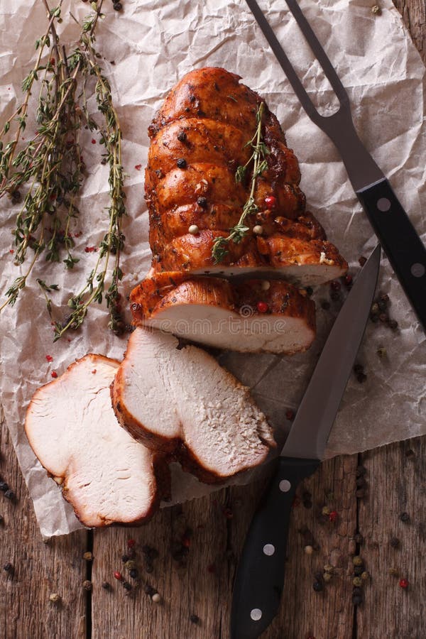 Rustic Food: Roasted Turkey Breast Close-up. Vertical Top View Stock ...