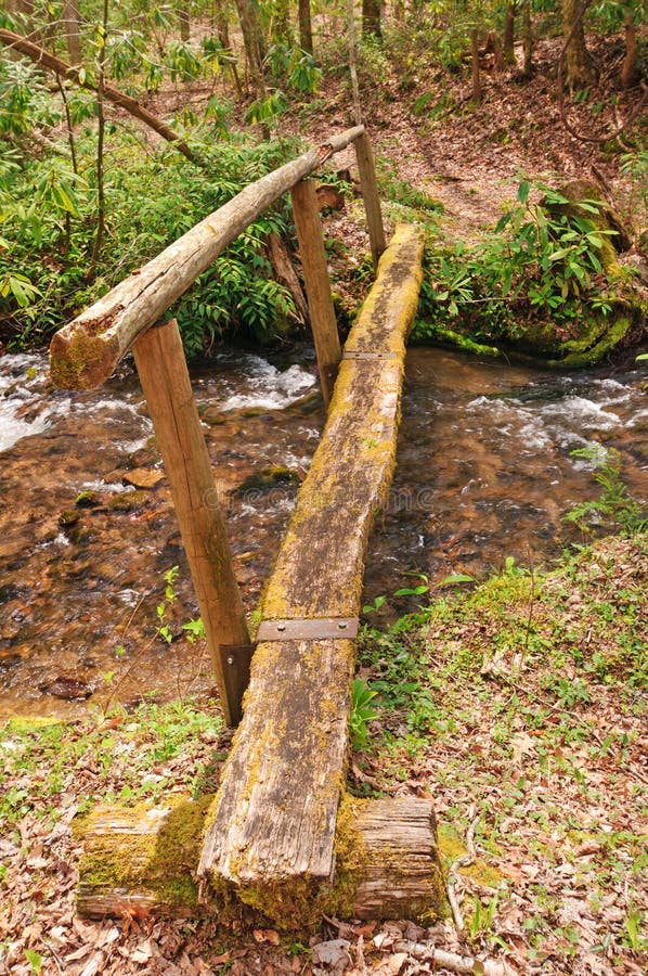 Rustic Footbridge Over a Mountain Stream Stock Photo - Image of smoky ...