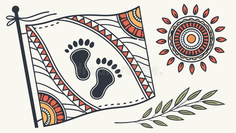 Rustic Footprints and Sun Symbol Decorative Elements, Vector Design ...