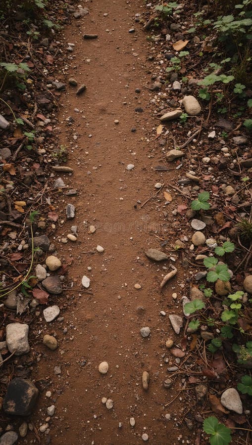 Rustic Forest Trail with Rocks Leaves and Twigs on Compacted Brown Dirt ...