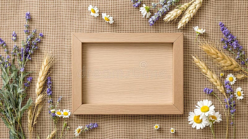 Rustic Frame with Wildflowers on Burlap, Natural Aesthetics Stock Image ...