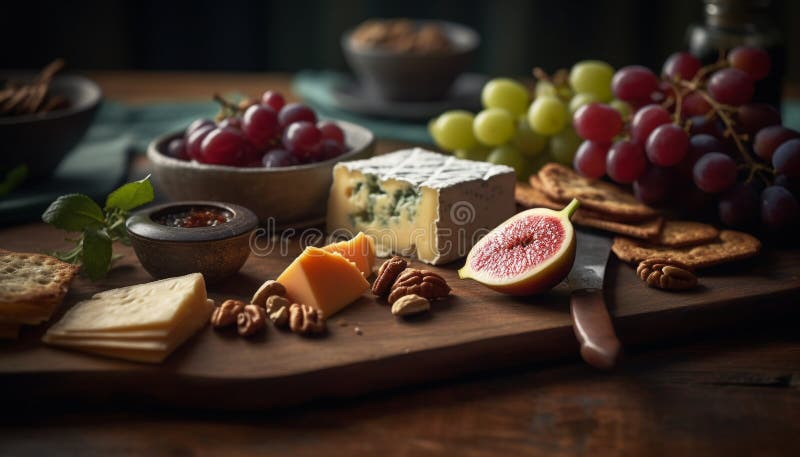 A Rustic French Cheese Board Camembert, Brie, Cheddar, Gouda, Parmesan ...