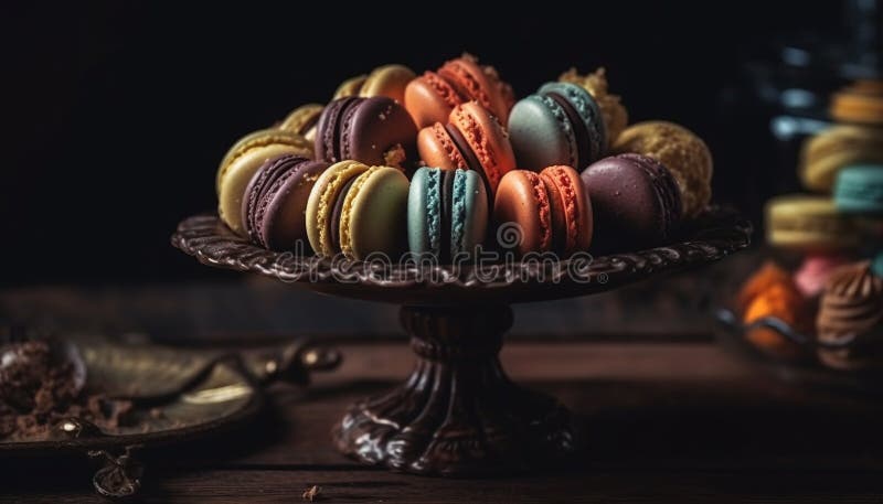 A Rustic French Macaroon Stack, a Sweet Indulgence on Wood Generated by ...
