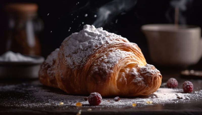 A Rustic French Pastry Plate with Sweet Buns and Croissants Generated ...
