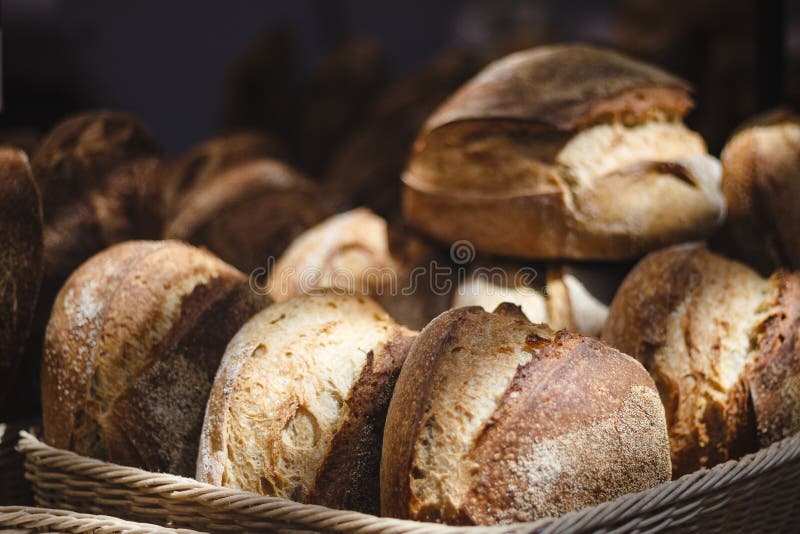 Rustic Fresh Bread in a Wicker Basket. Stock Photo - Image of color ...