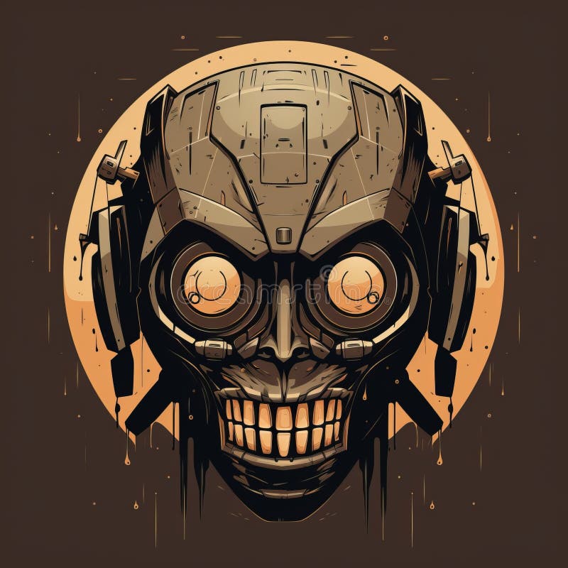 Rustic Futurism a Dark and Foreboding Skull on a Glowing Machine Stock ...