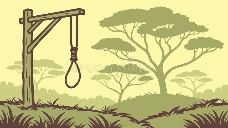Rustic Gallows by a Lonely Tree Vector Illustration, Vector Design ...