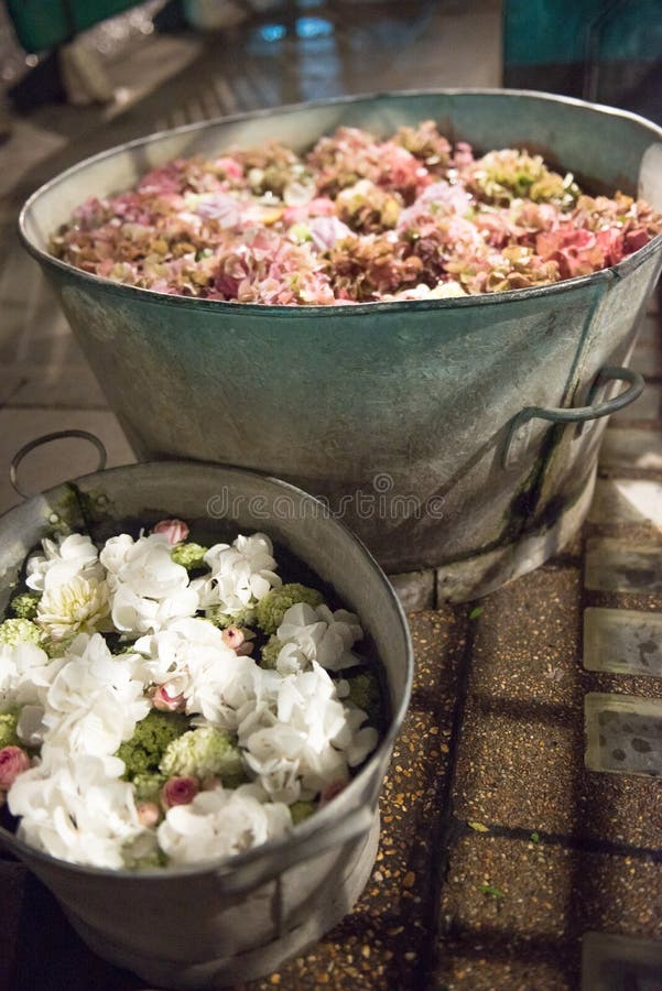 Rustic Galvanised Pails Filled with Summer Flowers Stock Photo - Image ...