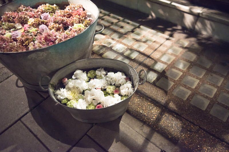 Rustic Galvanised Pails Filled with Summer Flowers Stock Image - Image ...