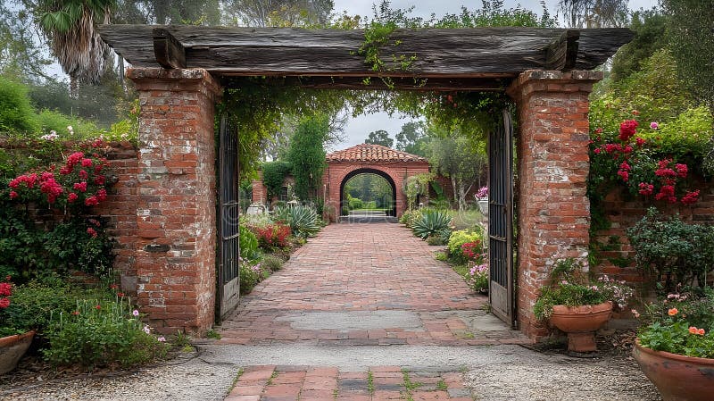 Brick Garden Gateway stock illustration. Illustration of stone - 368674949