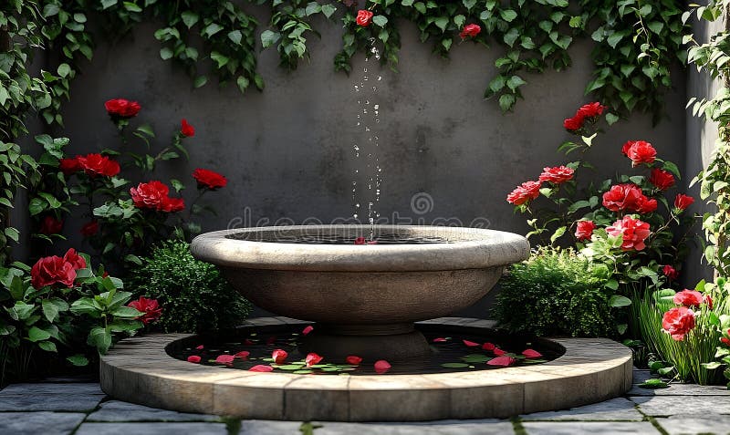 Serene Garden Fountain stock illustration. Illustration of stone ...