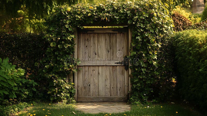 A Rustic Garden Gate Partially Covered in Climbing Vines Stock ...