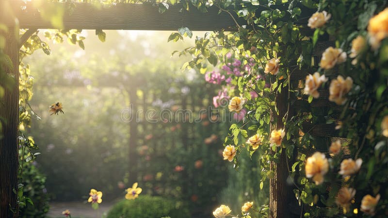 A Rustic Garden Trellis Covered in Blooming Flowers Styled in Soft ...