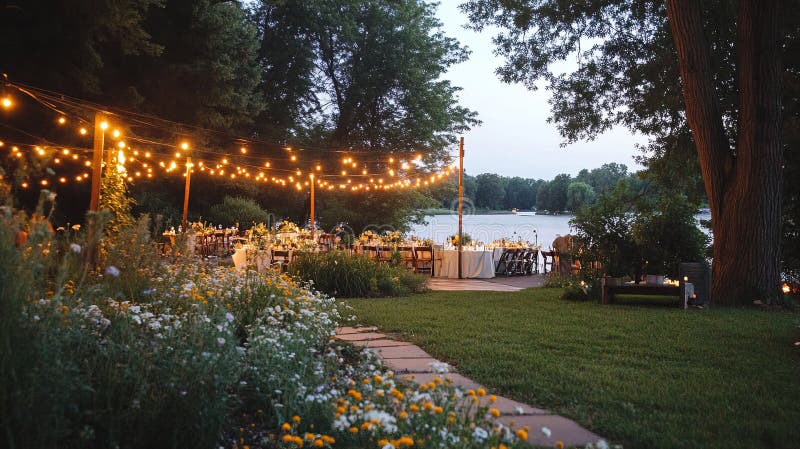 A Rustic Garden Wedding with Wildflower Centerpieces and String Lights ...