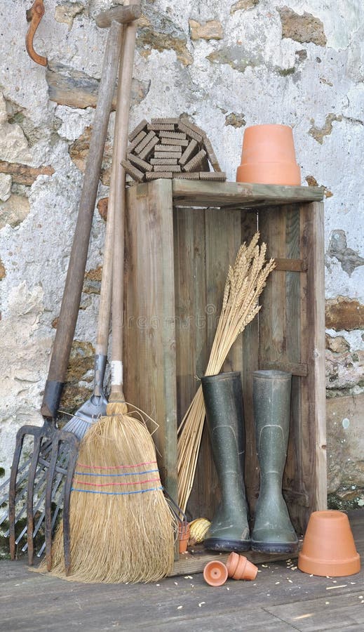 Rustic gardening tools stock image. Image of equipment - 36114193