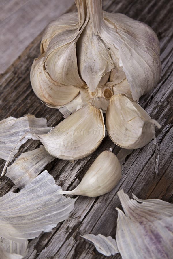 Rustic Garlic Close Up on Wood Stock Image - Image of tasty, snack ...