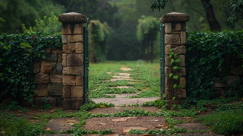 A Rustic Gate Leading into a Secret Garden Stock Photo - Image of lead ...