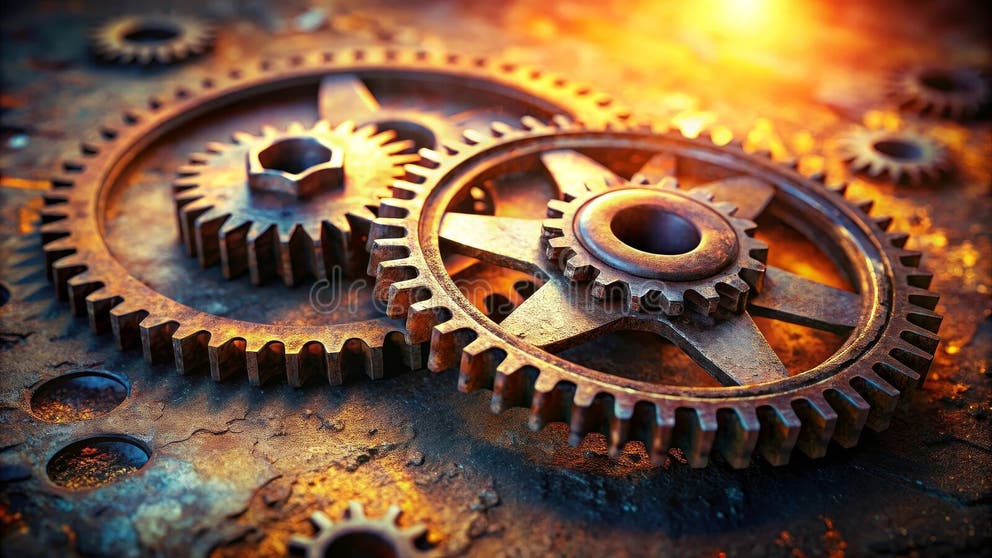 Rustic Gears Intermeshing a Close-up of Aged Mechanical Components ...