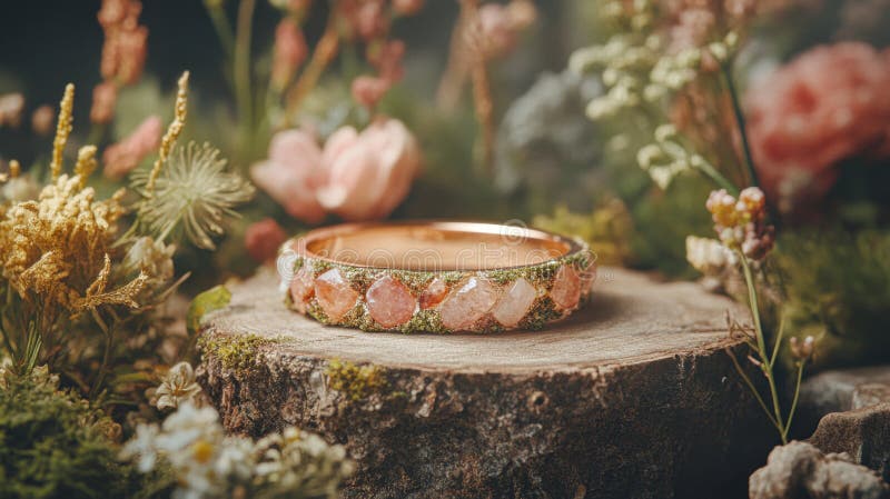 Rustic Gemstone Ring Amidst Enchanting Floral Arrangement Stock ...