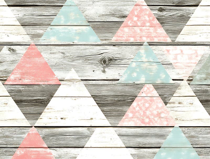 Rustic Geometric Harmony: Wood Plank Background with Pastel Triangles ...
