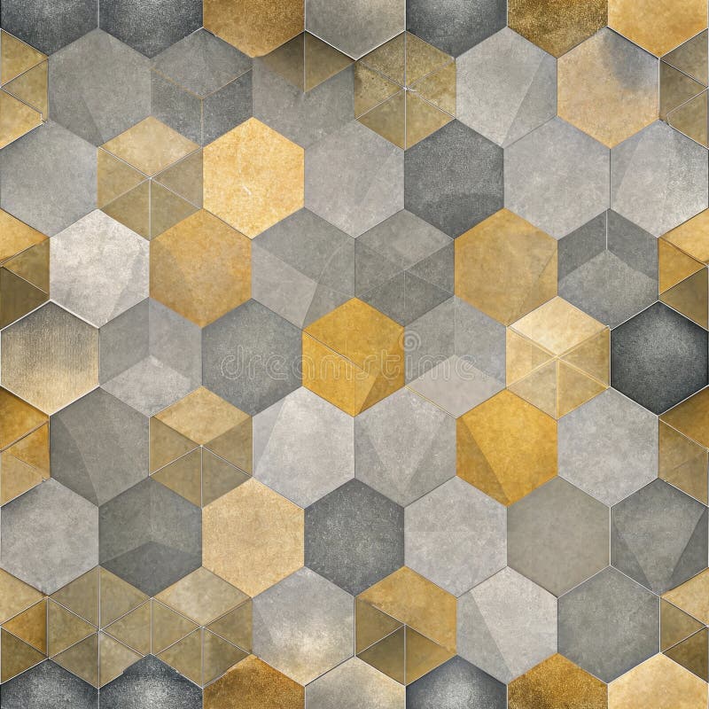 Rustic Geometric Mosaic with Golden and Gray Hexagonal Pattern Stock ...