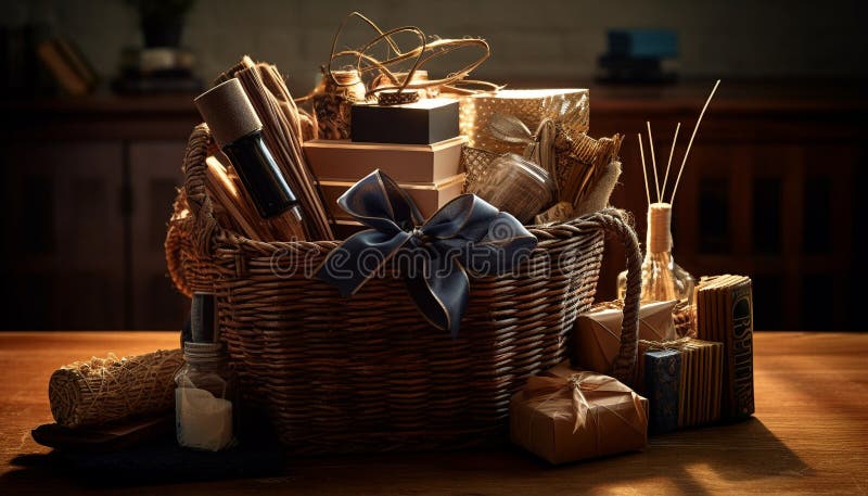 Rustic Gift Box with Homemade Decoration Stack Generated by AI Stock ...