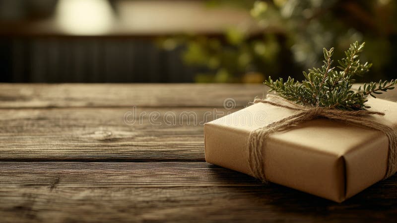 Rustic Gift Box with Natural Greenery Decoration Stock Illustration ...
