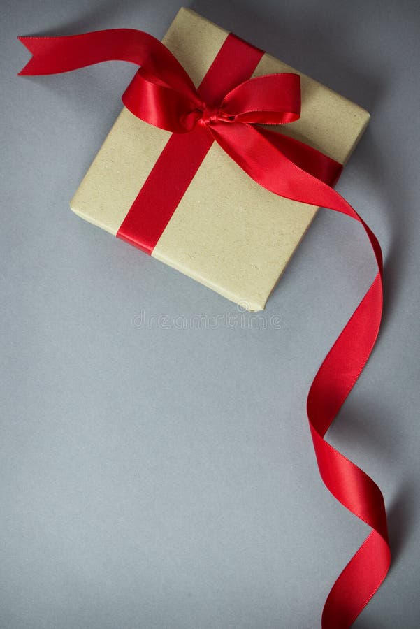 Rustic Gift Box with Red Ribbon Stock Image - Image of card, engagement ...