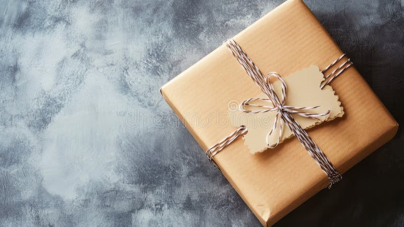 Rustic Gift Box with Twine and Tag on a Grey Background a Simple yet ...