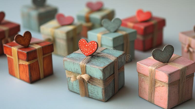 Rustic Gift Boxes with Heart Decorations Arranged for Valentine S Day ...