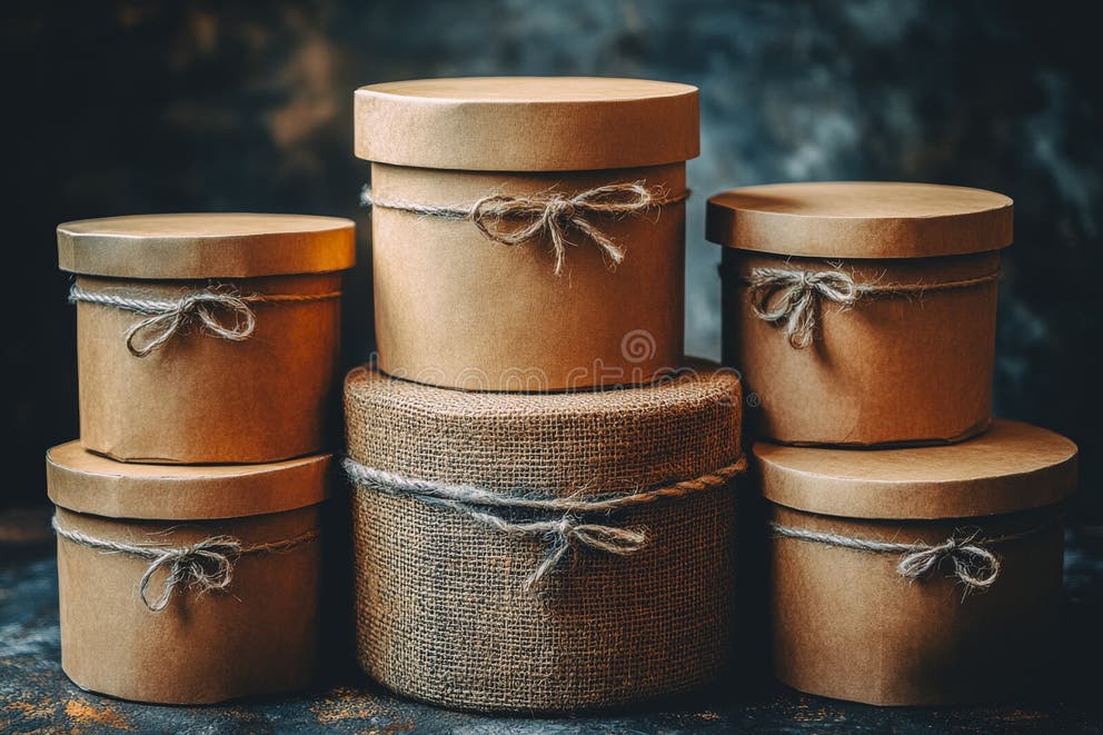 Rustic Gift Boxes Set with Burlap Wrapping for Creative Holiday ...