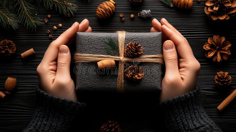 Rustic Gift Wrapping in Progress Stock Photo - Image of festive ...