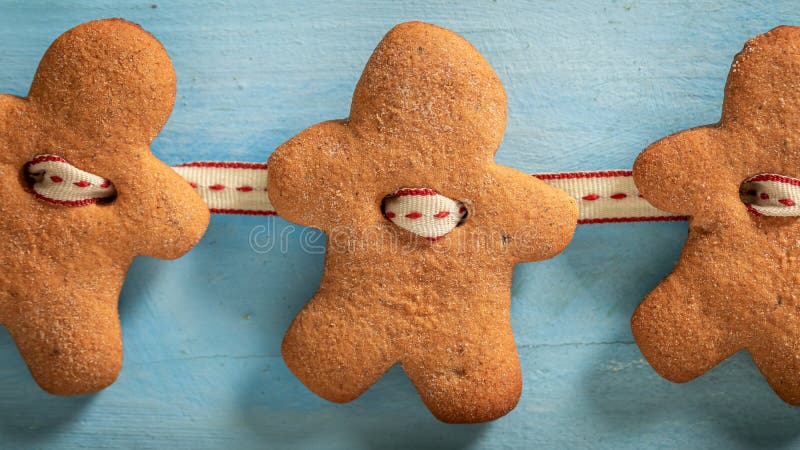 Rustic Gingerbread Cookie Chain As Christmas Ornaments Stock Photo ...
