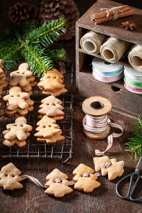 Rustic Gingerbread Cookie Chain As Decoration for Christmas Stock Image ...