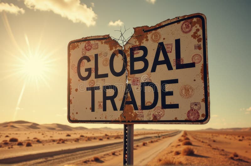 Rustic Global Trade Sign in Desert Landscape at Sunset Stock Photo ...