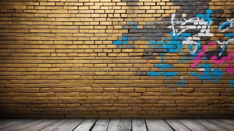 Rustic Gold Brick Wall with Graffiti Ai Generated Stock Illustration ...